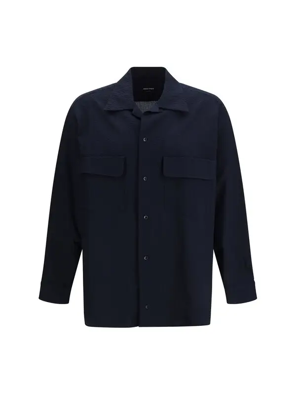 Giorgio Armani Cotton Shirt With Classic Collar - Blue