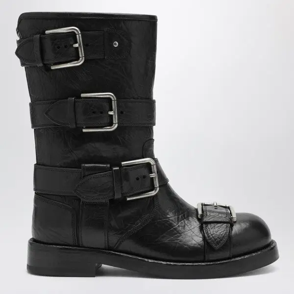Dolce & Gabbana Leather Boots With Straps - Black