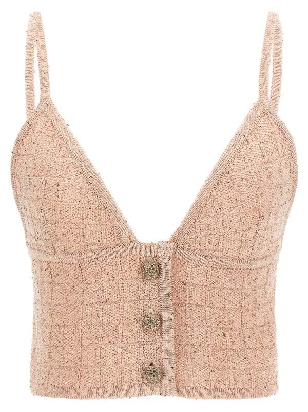 Alessandra Rich Sequin Appliqué Knitted Wool Blend Crop Top - Pink