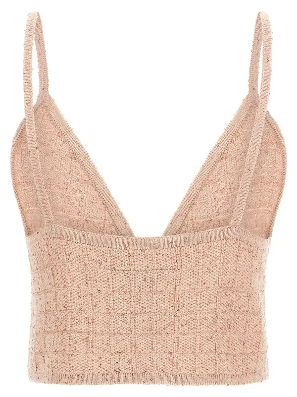 Alessandra Rich Sequin Appliqué Knitted Wool Blend Crop Top - Pink