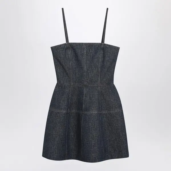 Fendi Dark Ff Denim Bustier Dress