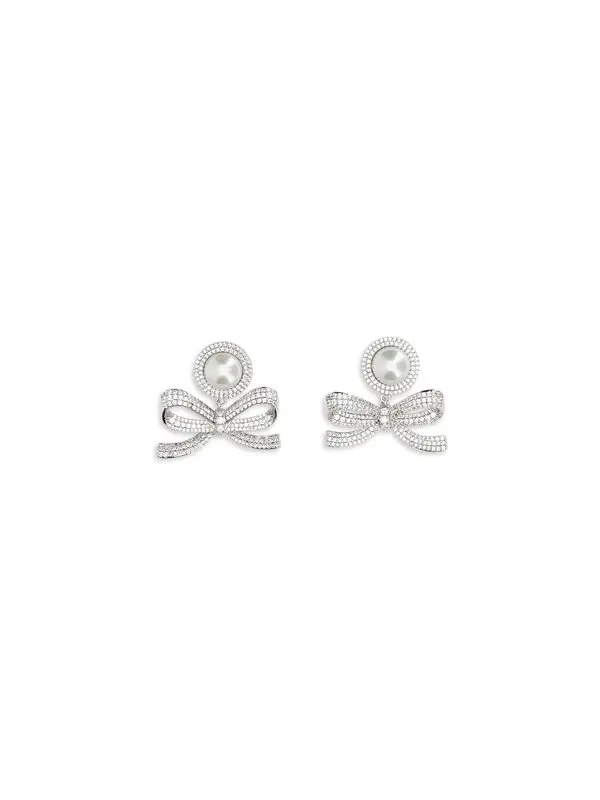SELF-PORTRAIT Pearl Bow Drop Earrings - Silver