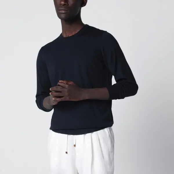 DRUMOHR Navy Wool Crew-neck Sweater - Blue