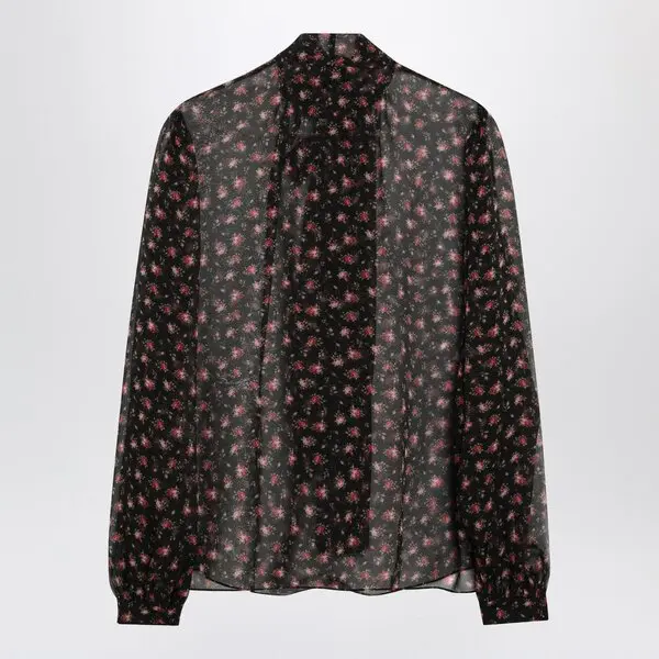 Dolce & Gabbana Silk Chiffon Rose Print Blouse - Black