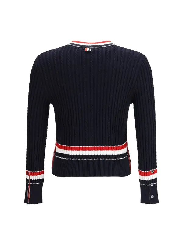 Thom Browne Intarsia Cable-knit V-neck Sweater