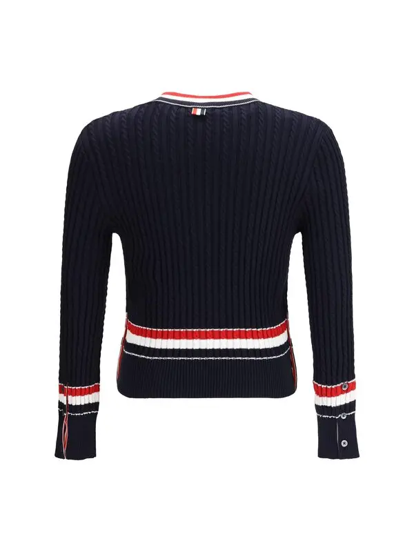 Thom Browne Intarsia Cable-knit V-neck Sweater - Blue