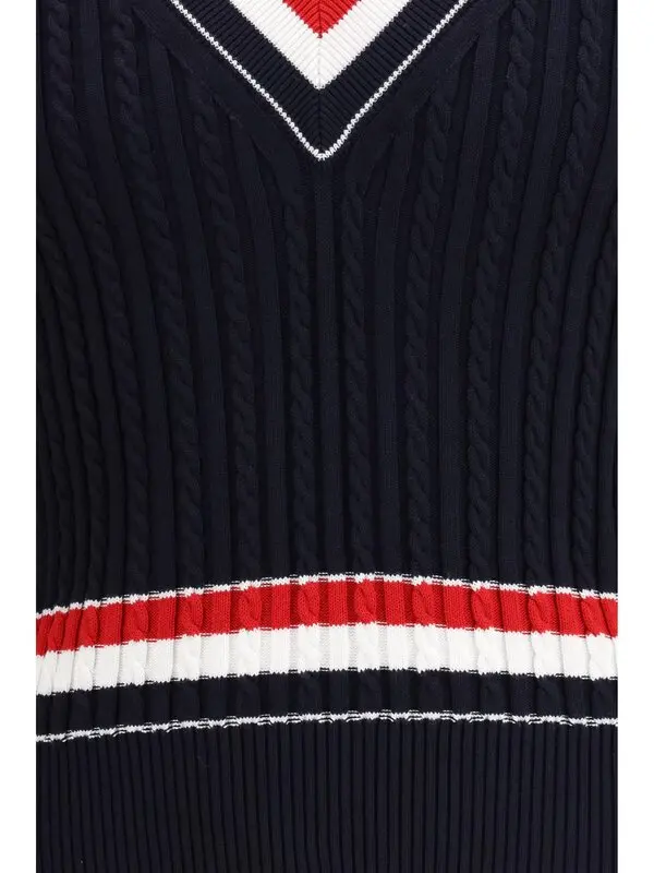 Thom Browne Intarsia Cable-knit V-neck Sweater - Blue
