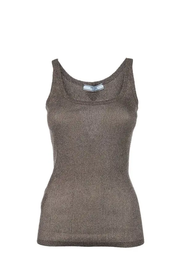 Prada Metallic Ribbed Knit Top - Multicolor