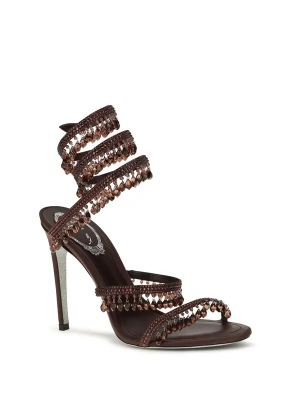 Rene Caovilla Chandelier Sandals In Satin - Brown
