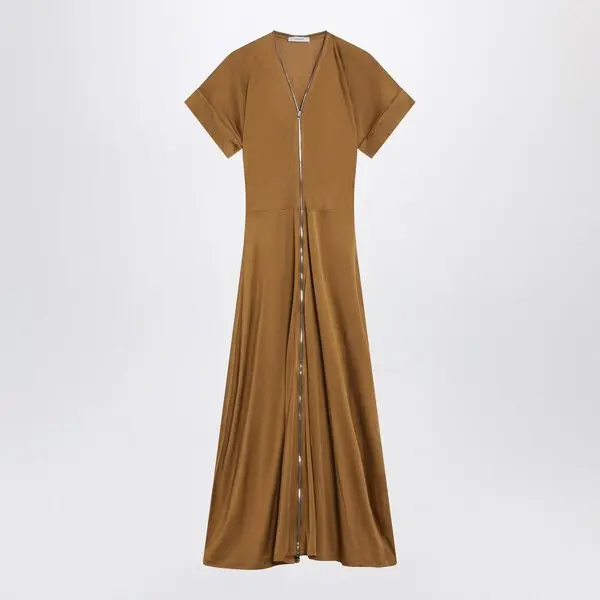 LEMAIRE Cinnamon- Zip-up Dress In Cotton-viscose Jersey - Brown