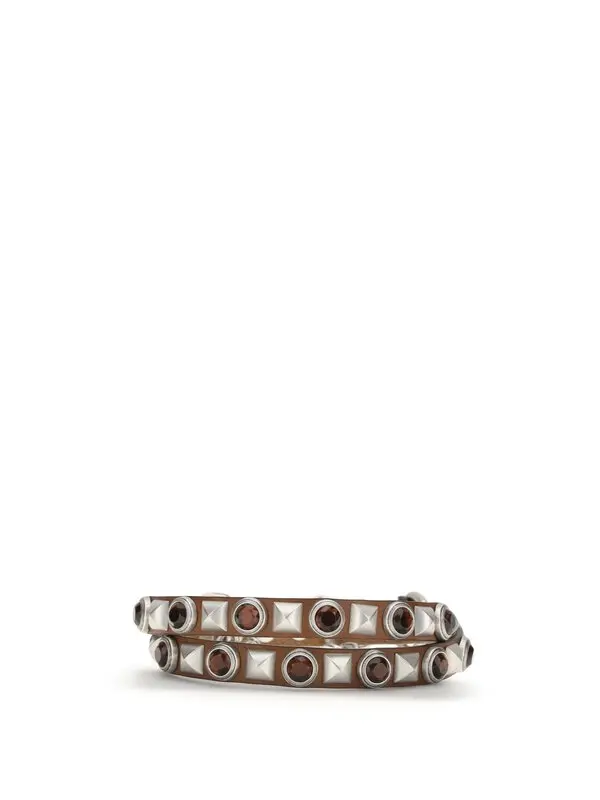 Etro Leather Belt With Jeweled Studs - Brown