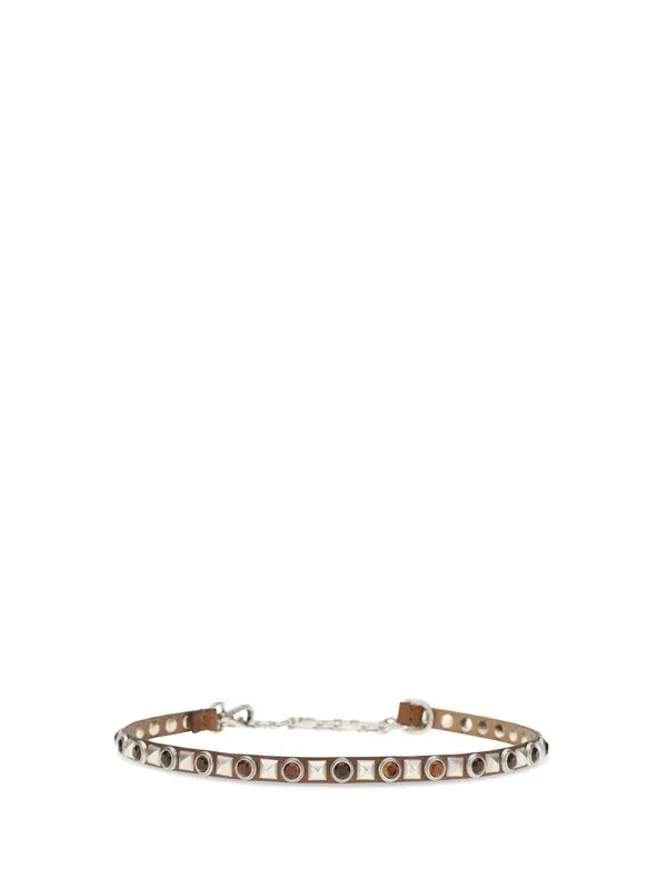 Etro Leather Belt With Jeweled Studs - Brown
