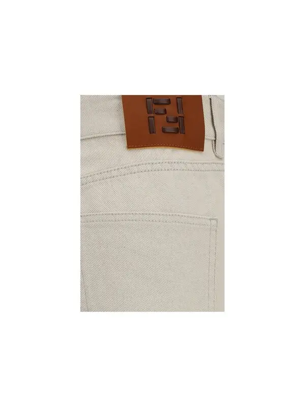 Fendi Cotton Denim Ff Reverse Jeans - Cream