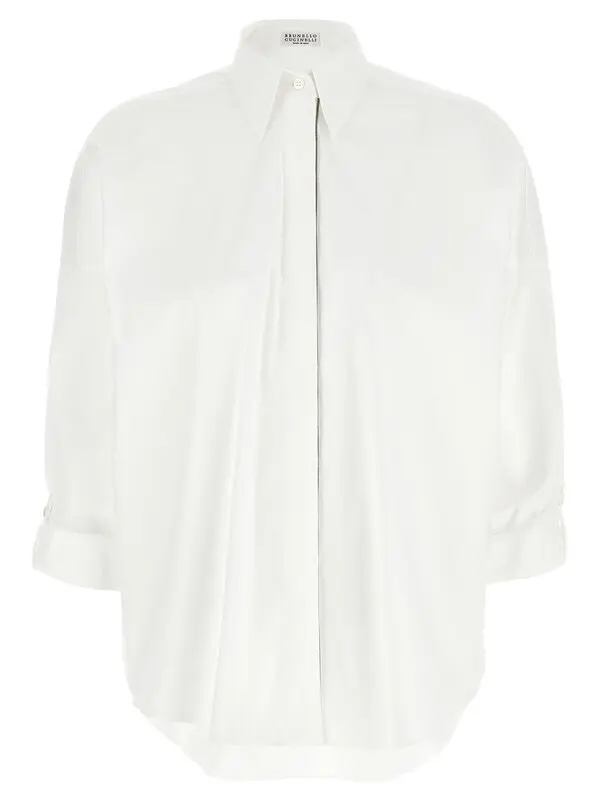 Brunello Cucinelli Monile Embellished Stretch Cotton Poplin Shirt - White
