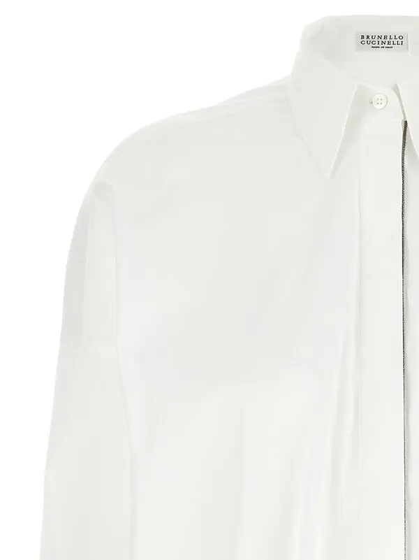 Brunello Cucinelli Monile Embellished Stretch Cotton Poplin Shirt
