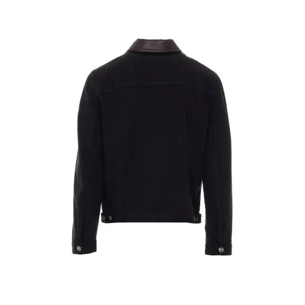 Brunello Cucinelli Light Denim Jacket With Leather Collar