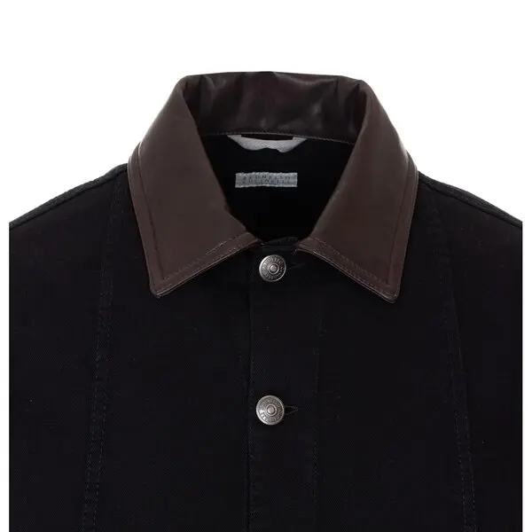 Brunello Cucinelli Light Denim Jacket With Leather Collar
