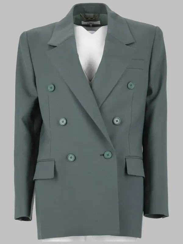 Chloé Giacca Sartoriale Doppiopetto In Gabardine - Gray