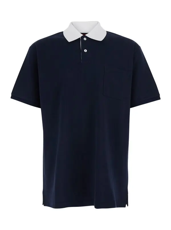 Gucci Blue T-shirt 'piquet + Web' With Round Neck And Short Sleeves For - Multicolor
