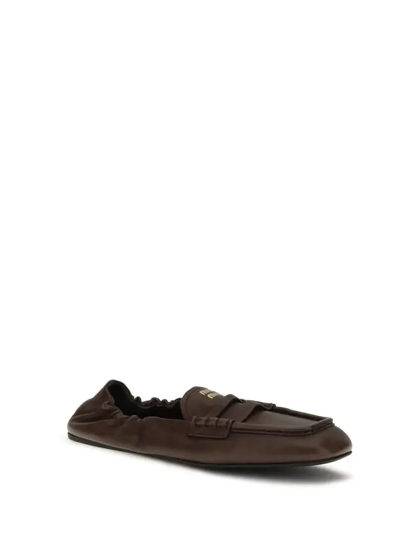 Miu Miu Ruches Loafers In Nappa Leather - Brown