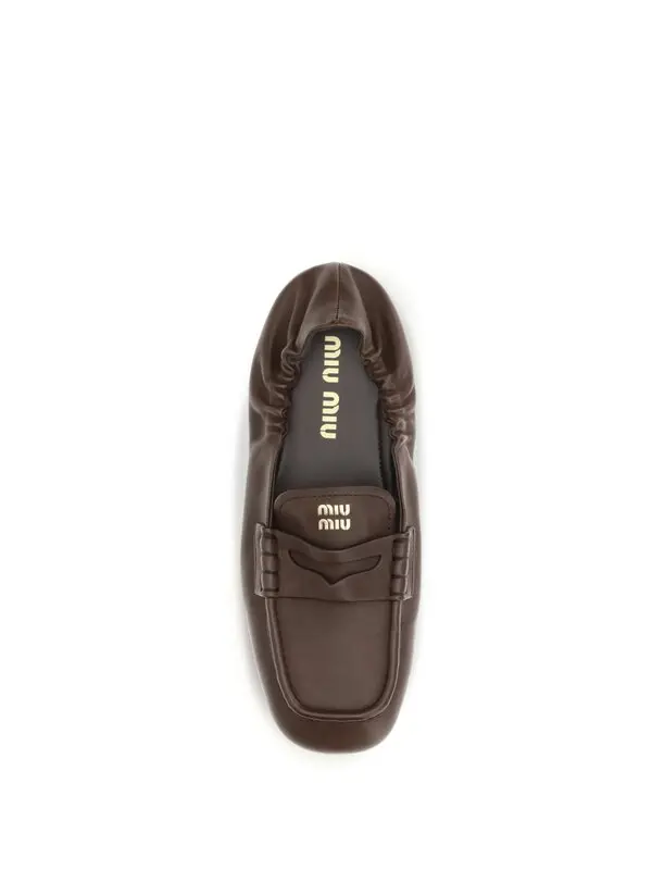 Miu Miu Ruches Loafers In Nappa Leather - Brown