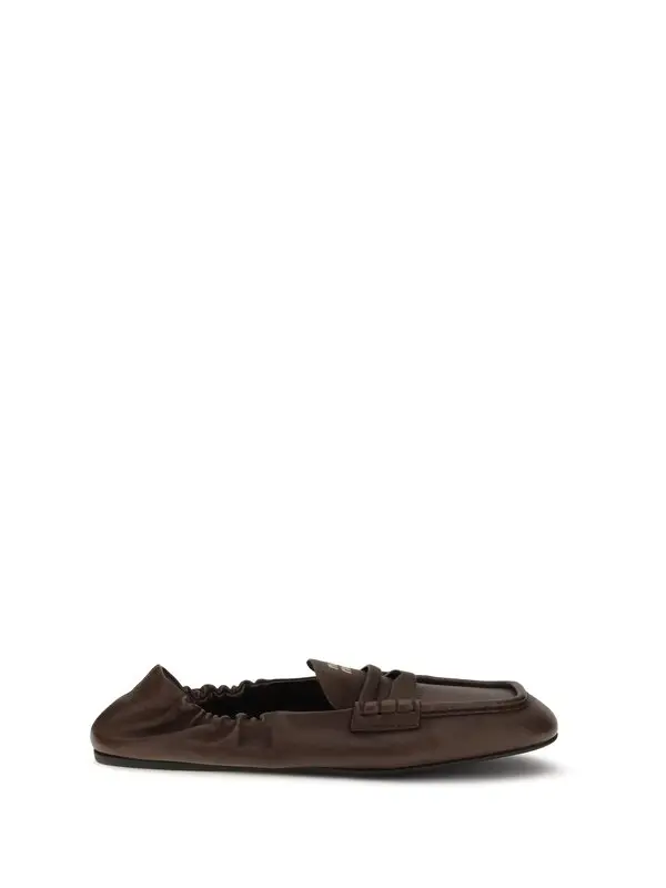 Miu Miu Ruches Nappa Leather Loafers - Brown