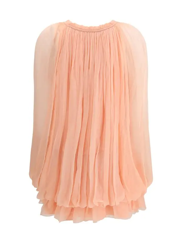 Chloé Mini Dress With Cape In Silk Muslin - Pink