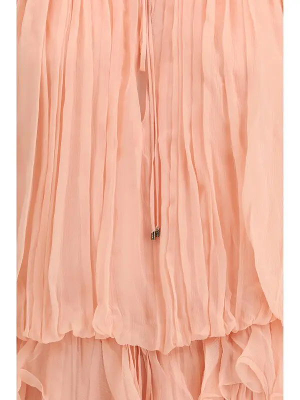 Chloé Mini Dress With Cape In Silk Muslin - Pink
