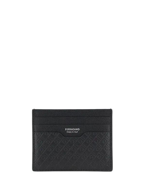 FERRAGAMO Leather Card Holder - Black