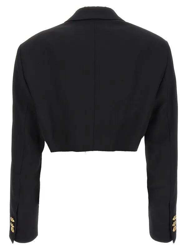 Palm Angels Wool Blend Cropped Blazer - Black