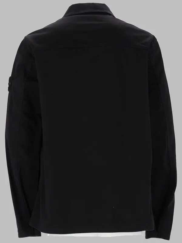 Stone Island Overshirt Con Zip E Tasche Sul Petto - Black