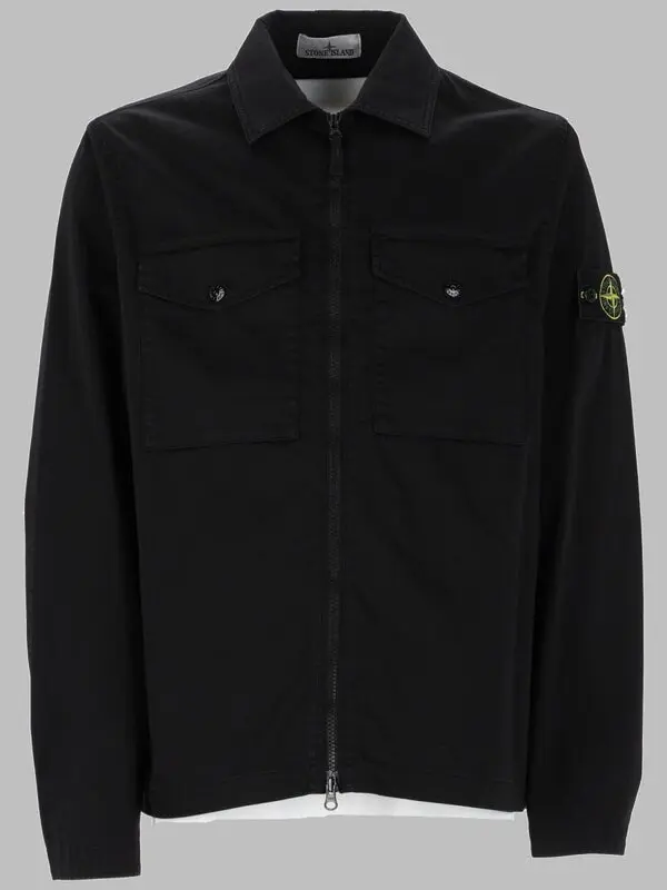 Stone Island Overshirt Con Zip E Tasche Sul Petto - Black