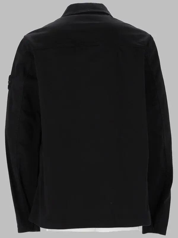 Stone Island Overshirt Con Zip E Tasche Sul Petto - Black