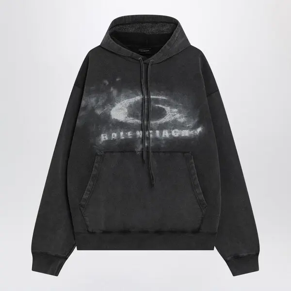 Balenciaga Faded Crayon Loop Oversize Hoodie - Black