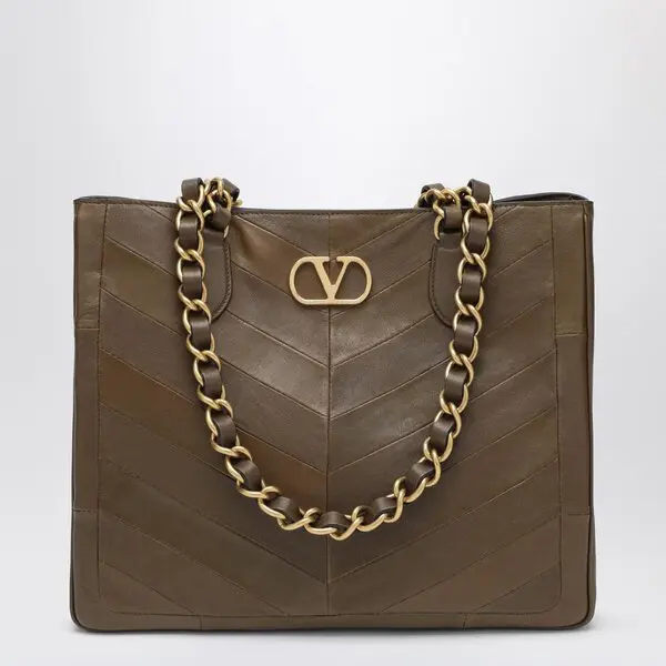 Valentino Garavani Laseine Shopping Bag In Tundra - Green