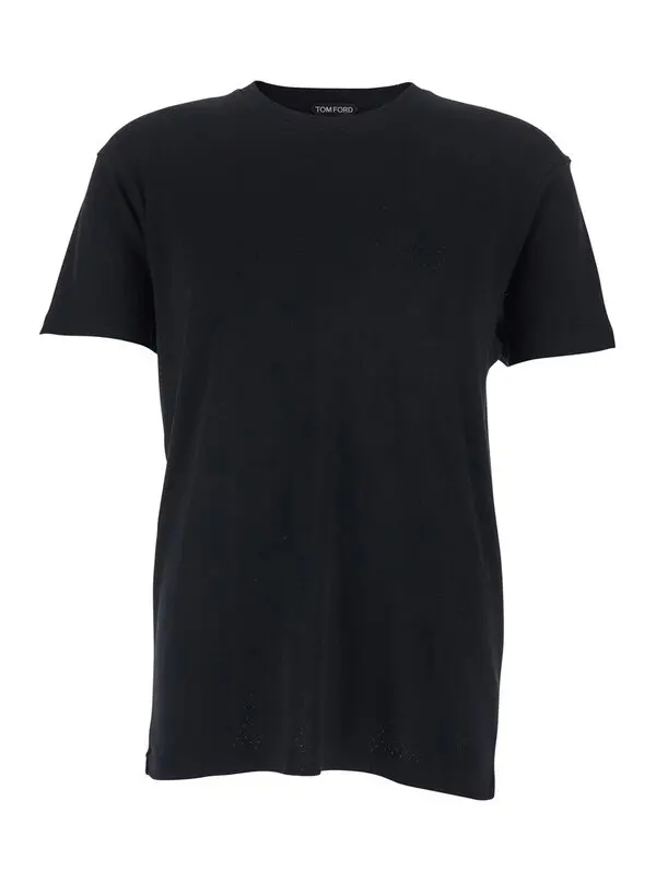 TOM FORD T-shirt With Logo Embroidery On The Front And Perforated Design In Cotton - Black