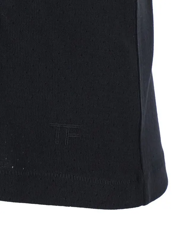 TOM FORD T-shirt With Logo Embroidery On The Front And Perforated Design In Cotton - Black