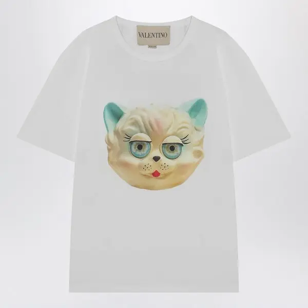 Valentino Garavani T-shirt With Le Chat De La Maison Print - White