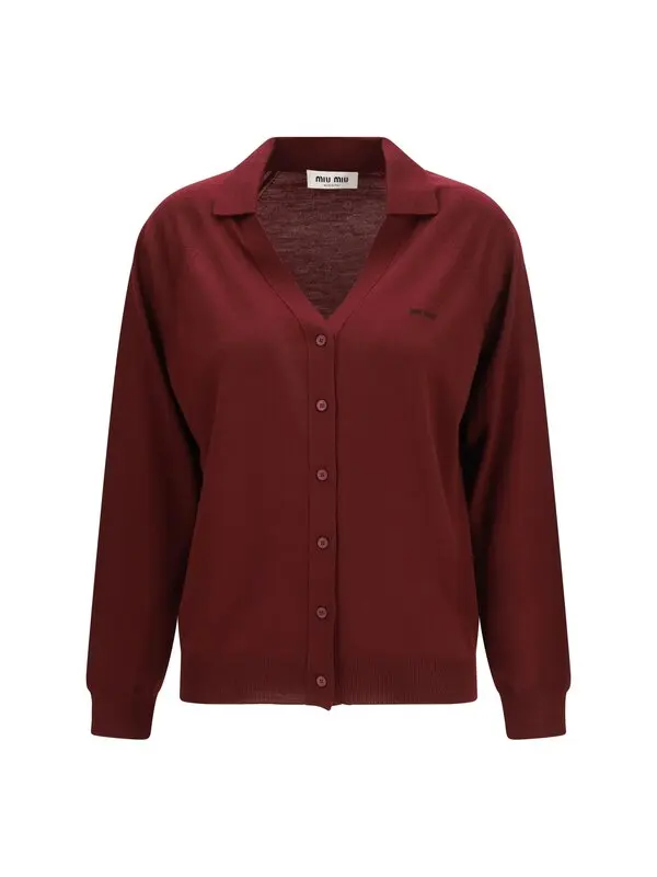 Miu Miu Virgin Wool Cardigan With A Collar - Multicolor