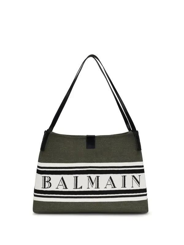 Balmain Medium Canvas And Leather Release Tote