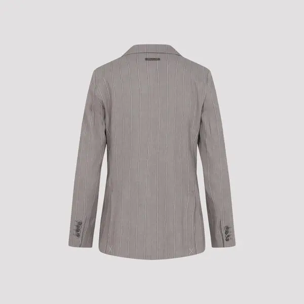 Peserico Pinstriped Linen Double-breasted Jacket - Brown