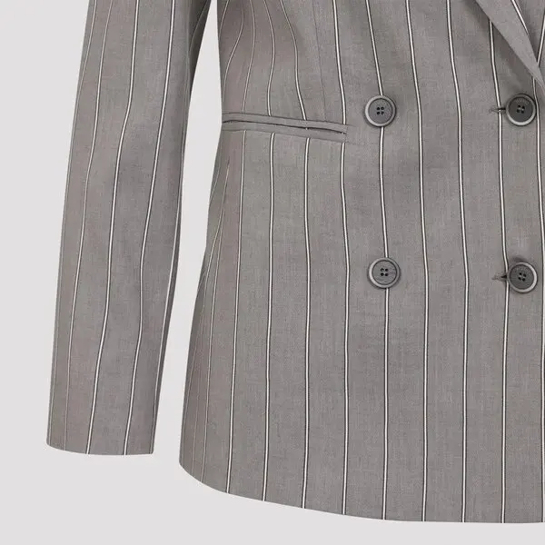 Peserico Pinstriped Linen Double-breasted Jacket - Brown