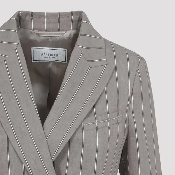 Peserico Pinstriped Linen Double-breasted Jacket - Brown