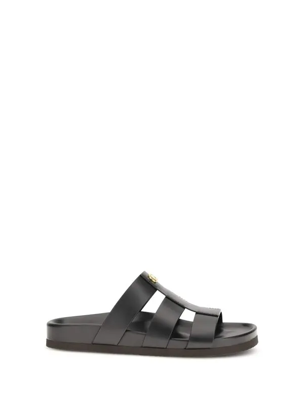 Valentino Garavani Studshield Leather Slide Sandals - Black