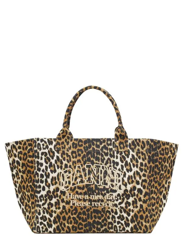GANNI Leopard Print Extra Large Tote - Multicolor