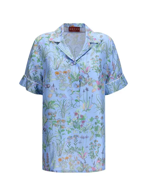 Gucci Printed Silk Twill Shirt - Blue