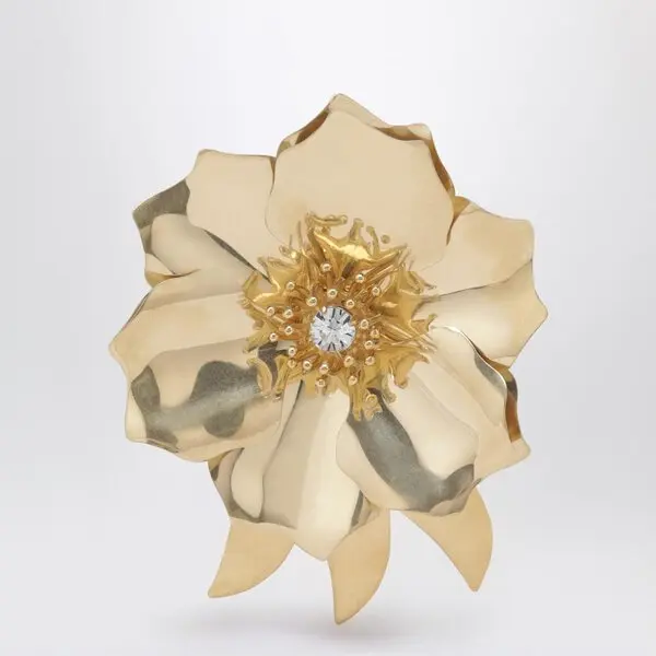 Miu Miu Crystal Embellished Floral Brooch - Silver
