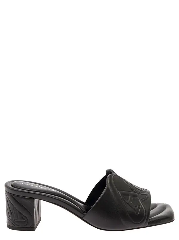 Alexander McQueen Black Slip-on Sandals With Embossed Logo In Padded Leather - Multicolor