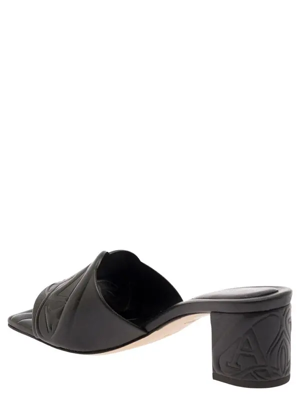 Alexander McQueen Black Slip-on Sandals With Embossed Logo In Padded Leather