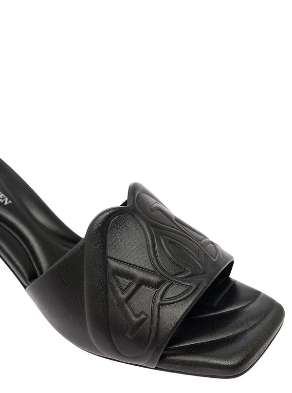 Alexander McQueen Black Slip-on Sandals With Embossed Logo In Padded Leather